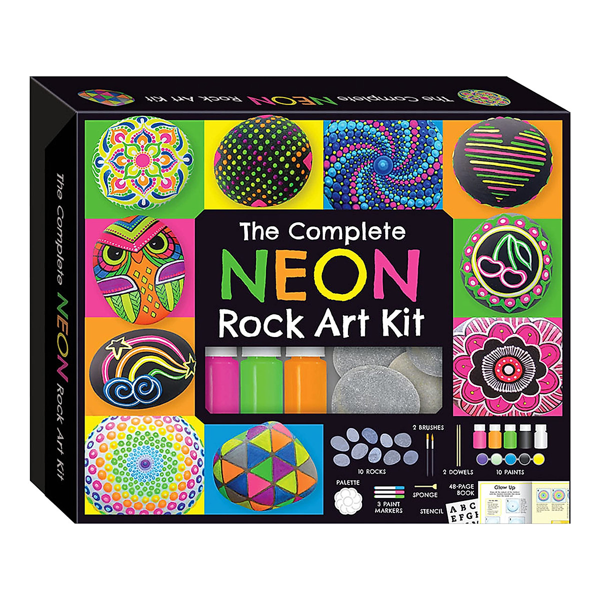 Hinkler The Complete Neon Rock Art Kit - DIY Rock Painting for Kids - Rocks, Brushes, Paint, Stencils Included - 19 Easy-to-Follow Projects - Arts and Craft for Kids Aged 8 to 12