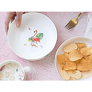 WooDeY Pasta Bowls Flamingo Tableware Beautiful Plate Jingdezhen Breakfast Ceramic Deep Plate Salad Bowls