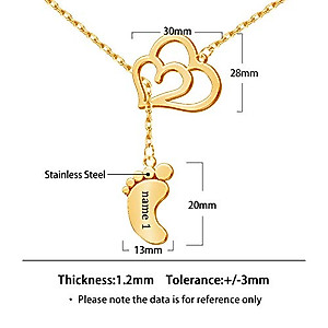 EVER2000 Personalized Mothers Necklace with 1/2/3/4/5 Child Name Custom Engraved Baby Feet Charms Name Necklace for Mom Customized Baby Feet Necklace with Heart/Infinity/Diamond Mom Heart Symbol/Love
