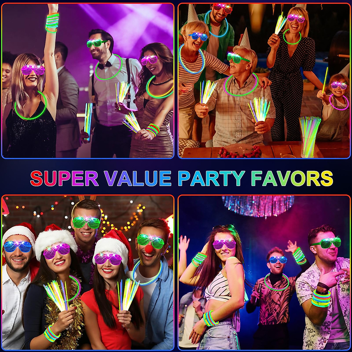 OLUPP 325PCS Glow in the Dark Party Supplies, Glow Sticks Glasses Favors, 300 PCS Glow Sticks and 25 PCS LED Glasses, Neon Party Favors for Glow Party, Wedding, Concert, Raves, Birthday, New Year