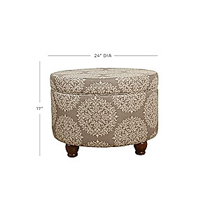 Homepop Home Decor | Upholstered Round Storage Ottoman | Ottoman with Storage for Living Room & Bedroom, Brown Medallion, Large