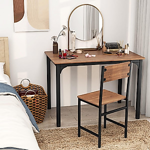 Giantex Dining Table Set for 4, Kitchen Table with Bench and Chairs, Industrial Gathering Bench Dining Set W/Metal Frame & Storage Rack, Dinette Set, Modern Functional Desk Set (Brown)