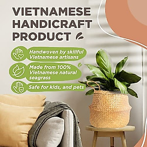 Yes4All Woven Seagrass Plant Basket, Handwoven Belly Basket For Plants, Wicker Planter Basket, Foldable Seagrass Belly Basket for Storage, Large Plant Baskets Indoor (Large Size 13.4 inches)