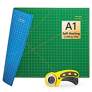 WORKLION 24" x 36" Large Self Healing PVC Cutting Mat and Rotary Cutter Set: 45mm rotary cutter and 2 replacement blades