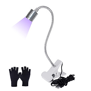 395nm 3W UV LED Light with UV Protection Gloves, Flexible Gooseneck Lamp, 5V USB Input UV LED Lamp Nail Lamp for Gel Nails and Ultraviolet Curing(Silver)…