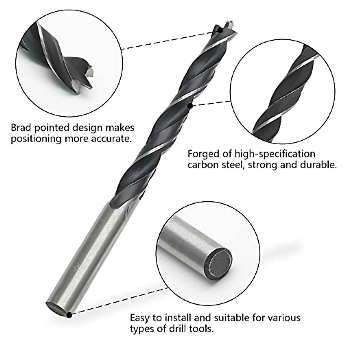 Jersvimc 5Pcs 8mm(5/16") Brad Point Drill Bit, Wood Drill Bit Set Woodworking Drill Bits Plastic Bits for Hardwood Plywood