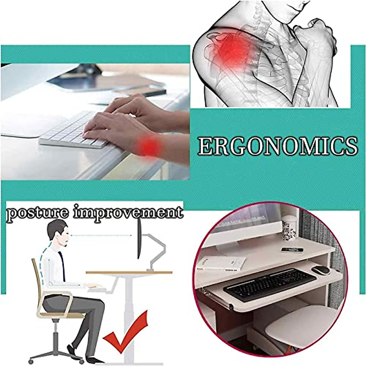 OM-PDD Keyboard Tray Under Desk Slide 20 Inches/ 24inches/ 28inches, Under Desk Tray, Slide Out Keyboard Tray Under Desk, Ergonomic, Wooden