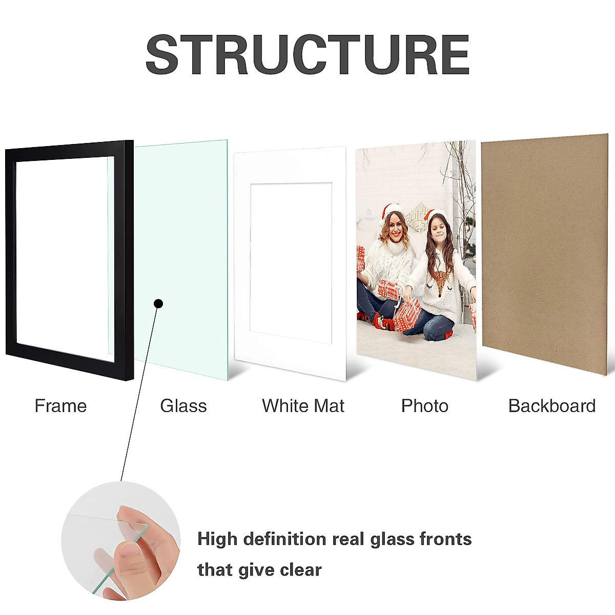 Golden State Art, 11x14 Black Photo Wood Frame with Real Glass and White Mat for 8x10 Picture