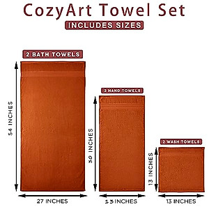 COZYART Orange Bath Towels Set for Bathroom Turkish Cotton Thick Soft Absorbent Durable 650 GSM Towel Set of 6, 2 Large Bath Towels, 2 Hand Towels, 2 Washclothes
