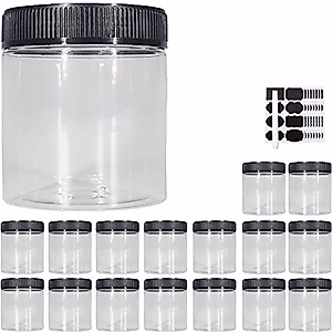 16oz Plastic Jars With Lids, Airtight Container for Food Storage, Clear Plastic Jars Ideal For Dry Food, Peanut Butter, Honey Jam,Cosmetics, Cream, Bathroom and Storage(set of16)