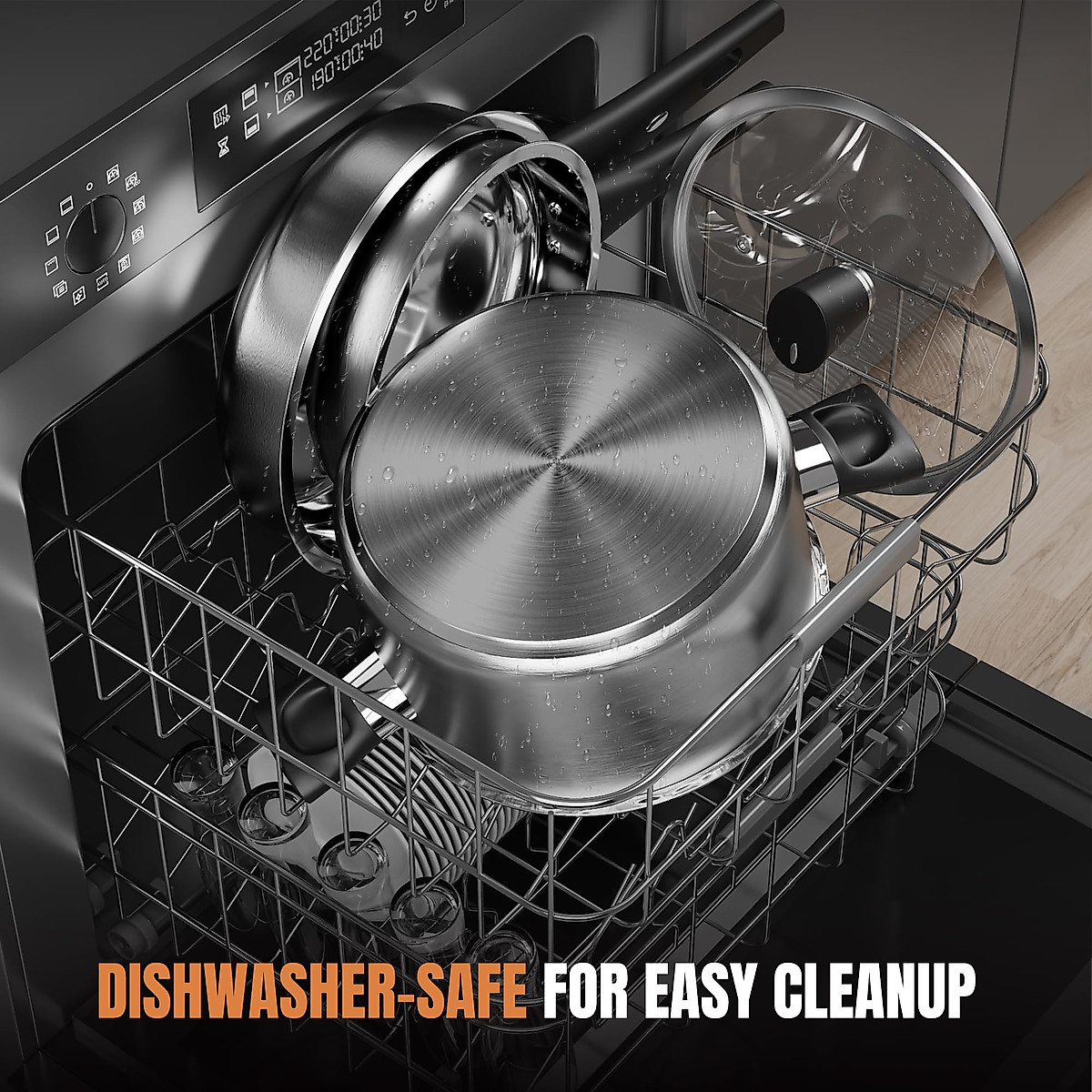 ASKSCICI Stainless Steel Pots and Pans Set, 14-Piece Kitchen Cookware Set with Stay-Cool Handle, Non-Toxic, Dishwasher Safe & Compatible with All Stovetops (Gas, Electric & Induction)