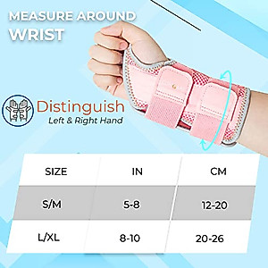 New Updated Carpal Tunnel Wrist Brace, Breathable Wrist Splint for Men & Women, Wrist Brace Night Support with 2 Adjustable Straps, Hand Brace for Tendonitis, Arthritis (Right Hand-Pink, S/M)