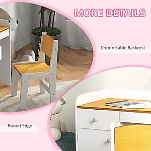 Qaba Kids Desk and Chair Set with Storage Drawer, Study Desk with Chair for Children for Arts & Crafts, Snack Time, Homeschooling, Homework, White