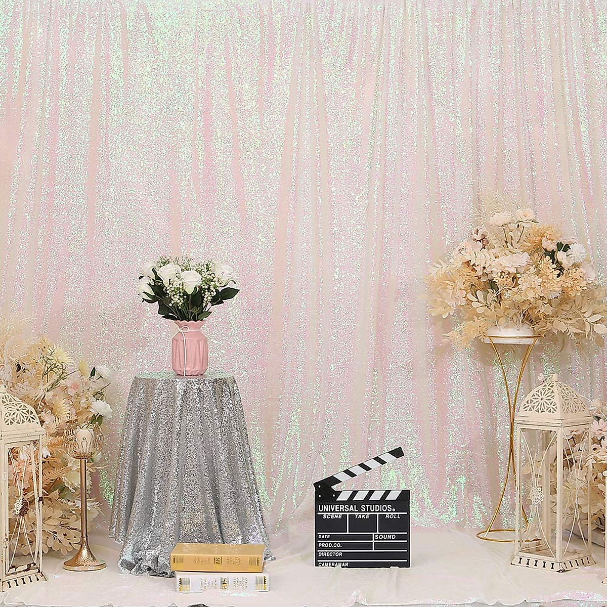 Eternal Beauty White Iridescent Sequin Backdrop, 10x10 Ft Glitter Background Curtains for Shimmer Photography Party Wedding Birthday Halloween Christmas Back Drop Decor
