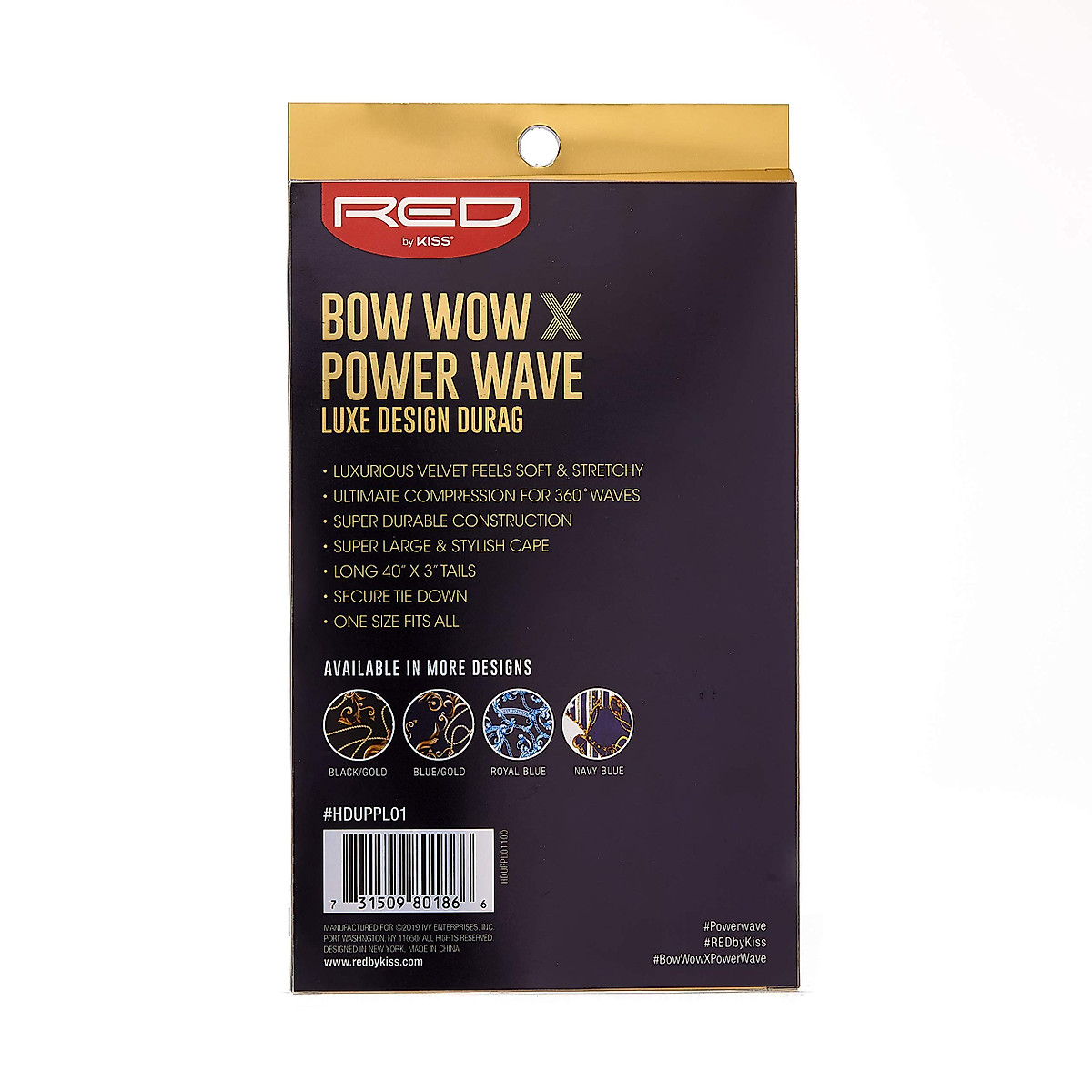 KISS RED Bow Wow Power Wave Luxe Design Durag (Black Gold)