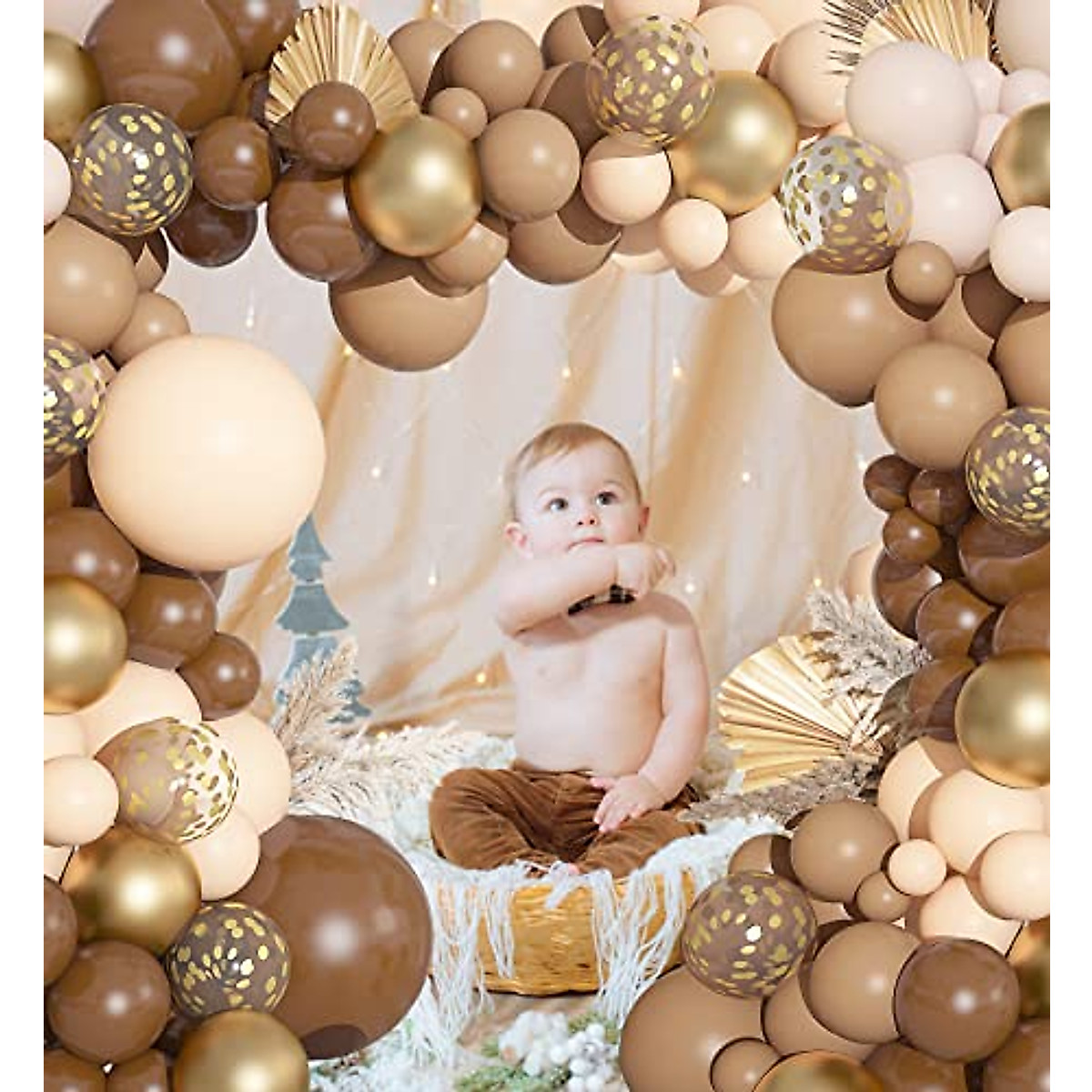 150PCS Brown Balloons Garland Arch Kit, Different Size Brown Nude Boho Blush Tan Neutral Beige Gold Balloons for Woodland Tedy Bear Baby Shower Wedding Jungle Safari Birthday Party Decorations