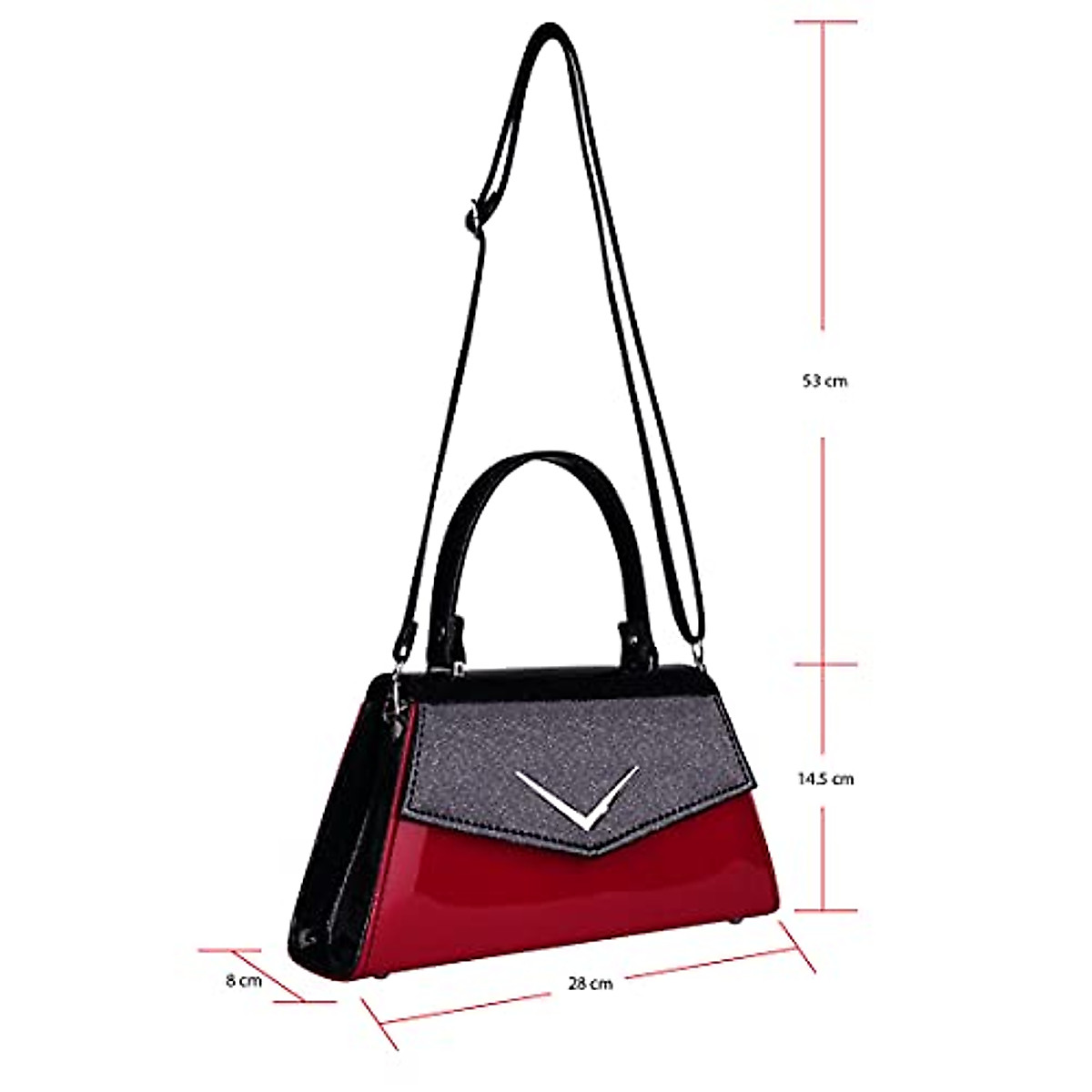 Liquorbrand Retro Chevron Top Handle Handbag Purse Rumbler Bag (Red Sparkle)