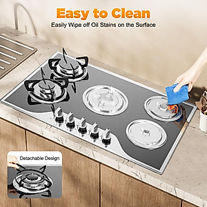 5 Burner Gas Stove Cooktop, 30 Inch Built-in Gas Hob for LPG/NG Dual Fuel Convertible, Flame-out Protection, Tempered Glass Surface, Easy to Clean - Ideal for Home Kitchen Restaurant