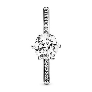 Pandora Clear Sparkling Crown Solitaire Ring - Promise Ring for Women - Sparkling Jewelry for Women - Sterling Silver with Clear Cubic Zirconia - Size 7