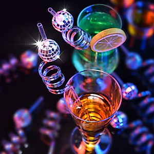 12 Pieces 70s Disco Ball Straws 70s Disco Ball Cups Birthday Party Decorations Mirror Disco Decorative Straws Disco Party Retro Decorations for Dance Holiday Wedding Birthday Supplies(Silver)