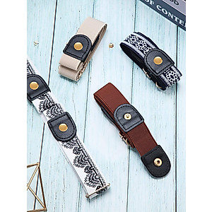 Syhood 4 Pieces Elastic Belt for Women No Buckle Buckless Belt Stretch Belt Invisible Elastic Belt Unisex for Jeans Pants(Color 3)