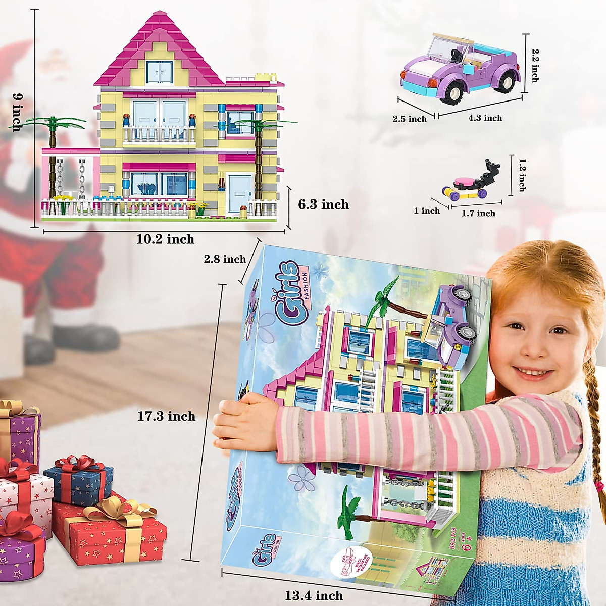 BRICK STORY Girls Friends House Building Kit, 892 PCS Big Villa Building Blocks City Family Beach House Model Toy Set Apartment Room Playset with 4 Mini People and Car for Girls Kids Aged 6 and Up