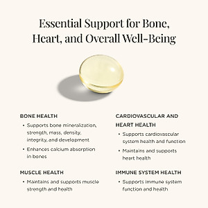 JSHealth Vitamin D3 1000iu Supplement for Healthy Muscle Function, Bone and Heart Health, and Immune Support