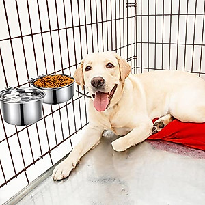 Dog Crate Water Bowl, 2 pcs Stainless Steel Large Dog Bowls, Durable Anti-Spill Pet Metal Bowl for Cage Kennel Crate, Hanging Water/Food Bowl for Medium & Large Dogs (7.1x3.5'' & 6.3x2.6'')