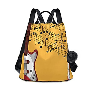 ALAZA Music Note Guitar Yellow Large Women's Fashion Casual Backpack Purse Shoulder Travel Bag