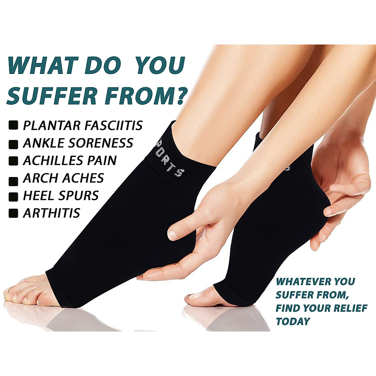 Different Touch 2 Pairs Plantar Fasciitis Pain Relief Socks, Neuropathy Socks, Ankle Compression Socks for Women Men (as1, alpha, s, m, regular, regular, Black)