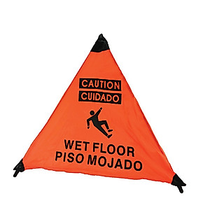 Orange Caution Wet Floor Sign (ENG/SPAN) Handy Cone w/Storage Tube "3-PACK"