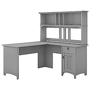 Bush Furniture Salinas L Shaped Desk and Hutch, Cape Cod Gray & Salinas 6 Cube Organizer, Cape Cod Gray