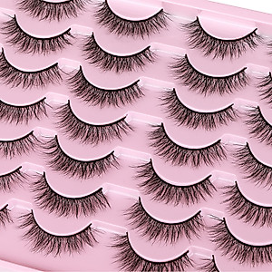 Newcally Natural Look Lashes Mink 3D Fluffy Wispy False Eyelashes Short Light Volume Fake Eye Lashes Pack 14 Pairs Reusable Soft Faux Mink Eyelashes