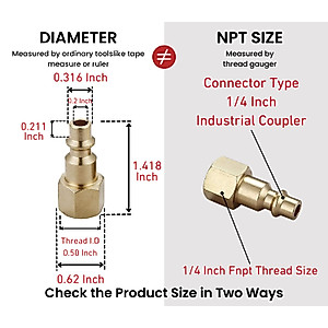 T TANYA HARDWARE Air Hose Fittings And Air Coupler Plug, Air Compressor Quick-Connect FNPT Female Plug Kit (Industrial Type D, 1/4-Inch NPT Female Thread, Solid Brass, 2 Piece)