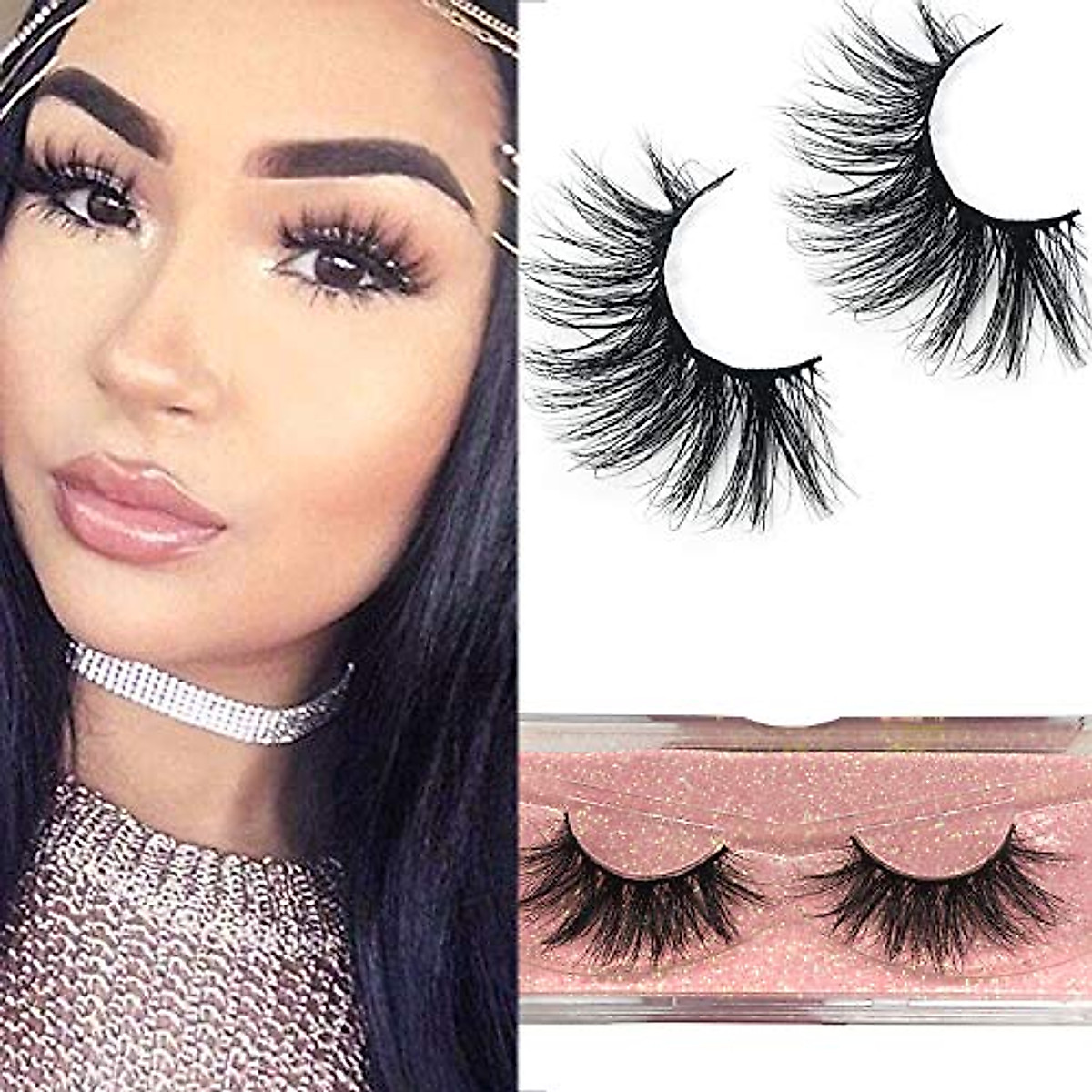 GOO GOO Mink Lashes, 18mm Natural False Eyelashes 3D Layered Effect Real Siberian Mink Fur Fake Eyelashes Hand Made Strips Eyelashes Reusable Make Up 1 Pair Natural Lashes