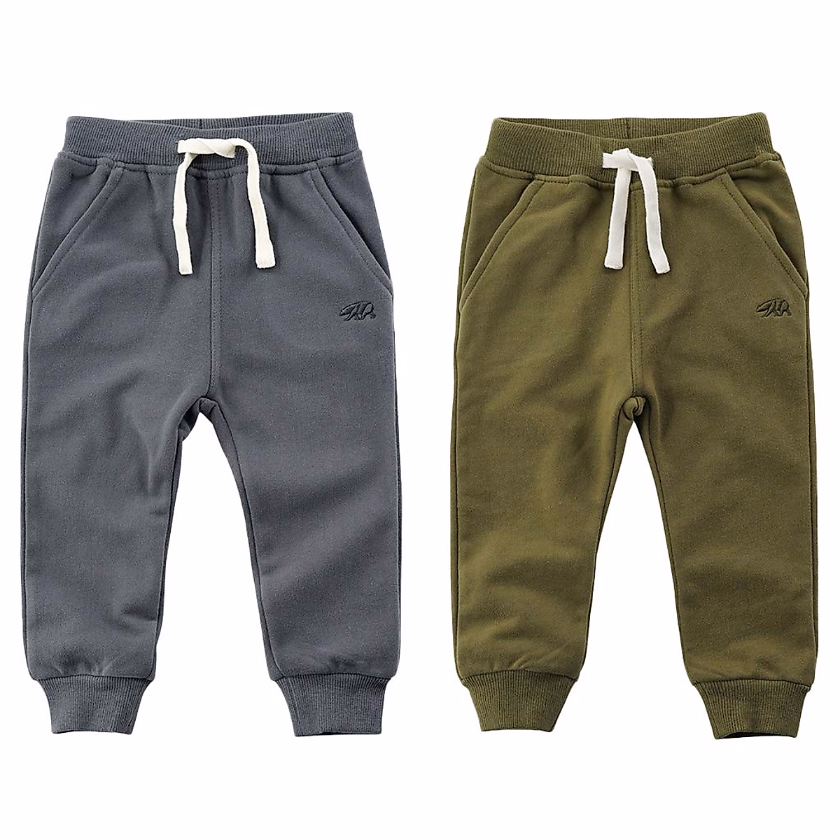 Toddler Baby Boys Girls Sweeatpants Cotton Pure Color Bear Active Jogger Pants with Drawstring 1-6T (2-3T, Dark Grey+Army Green)