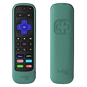1-ClickTech Remote for Roku TV & Box [2-in-1 w/TV Power+Volume] - Compatible for Roku Express+/+, Ultra, Premiere, Streambar, 4/3/2/1 (Remote + Pine Green Cover)