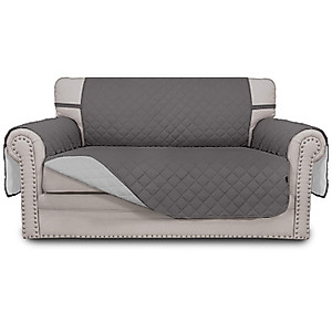 Easy-Going Reversible Loveseat Couch Cover for 2 Cushion Couch Sofa Cover for Dogs Water Resistant Furniture Protector with Foam Sticks Elastic Straps for Pet (Loveseat, Gray/Light Gray)