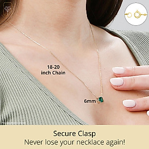 MAX + STONE 14k Yellow Gold Cushion Cut Yellow Citrine Pendant Necklace for Women 6mm Solitaire November Birthstone with 18 Inch Cable Chain