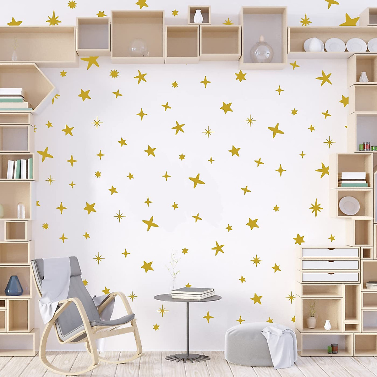 Gold Stars Wall Decals 300pcs Metallic Stars Stickers Sparkle Removable Peel and Stick for Nursery Art Fairy Room Decor Girls Bedroom
