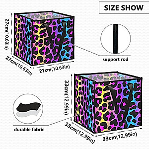 Blueangle Neon Gradient Leopard Print Cube Storage Bin with Handles, 13 x 13 x 13 in, Large Collapsible Organizer Storage Basket for Home Décor（945）