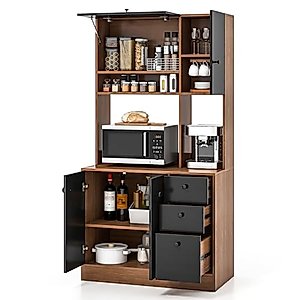 PETSITE Kitchen Buffet Hutch Storage Cabinet, 71'' Freestanding Pantry with 3 Cabinets & Drawers, Adjustable Shelves, Microwave Cupboard for Living Room, Dining Room
