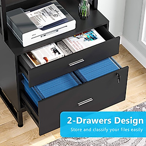 Tribesigns 2 Drawer Lateral File Cabinet with Lock, Letter Size Large Modern Filing Cabinet Printer Stand with Open Storage Shelves for Home Office, Black