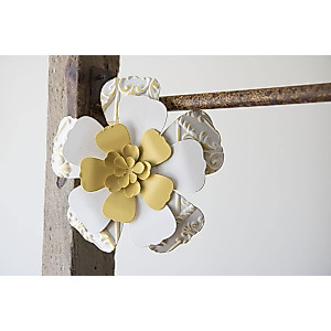Foreside Home & Garden 7.75 x 7.5 inch White and Yellow Metal Layered Flower Wall Décor FDDD10143, Multi