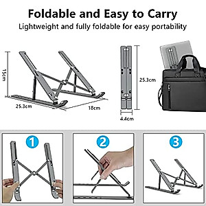 FOBELEC Laptop Stand, Aluminum Full Coverage Non-Slip Rubber Adjustable Ergonomic Portable Laptop Holder, Foldable Computer Stand 6 Angles Anti-Slip Laptop Riser Compatible with 4-17 inch Laptops