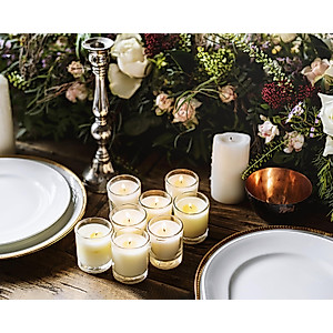 Set of 4 White Votive Candles, Clear Glass Filled Unscented Soy Wax Candle for Home Décor Weddings Spa Holidays Party and DIY