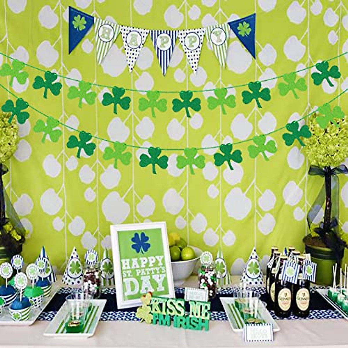 Shamrock Clover Felt Banner Garland Pack of 5, St Patricks Day Decorations-Assembled-Irish Lucky Day saint patricks day decor