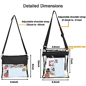 JULMELON Clear Bag Stadium Approved 2 Pack Vinyl Bags Adjustable Clear Crossbody Bag Stadium Approved with Zipper Clear Purse