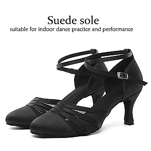 DKZSYIM Women's Satin Latin Dance Shoes Close Toe Ballroom Performance Dancing Shoes,YCL189-Black-7.5,US 9