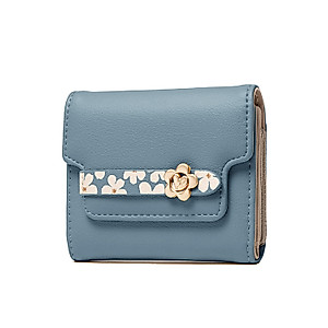 TOPKULL Wallets for Women Rfid Small Womens Wallet Trifold Flower Leather Ladies Wallet with Card Holder&Zipper Coin Purse (Blue)